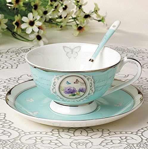 Amazon.com | Jsaron China Porcelain Teacup Saucer Boxed Set, Blue Rose ...