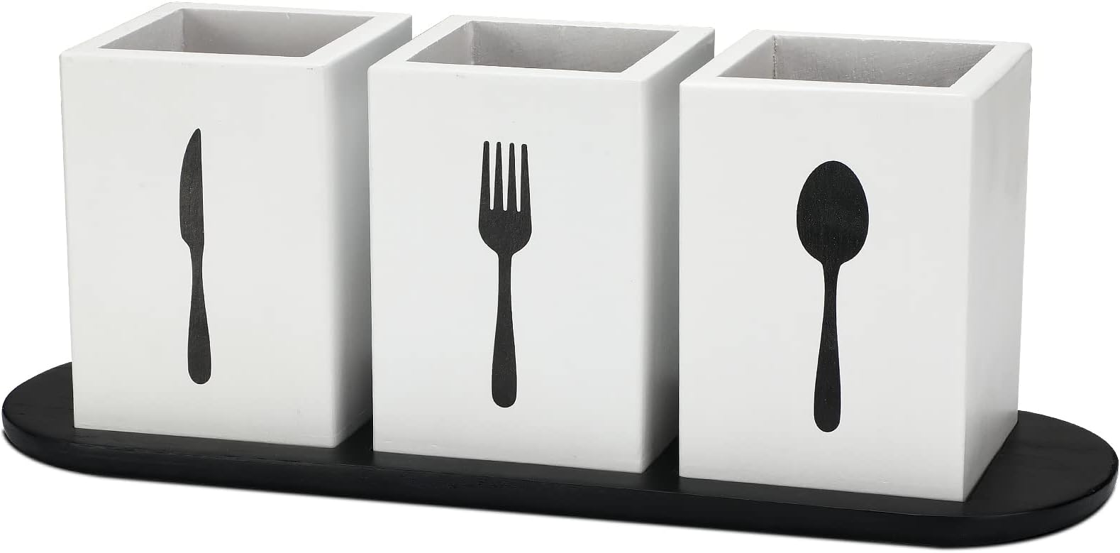Amazon.com: Mud Pie Farmhouse Ceramic Triple Utensil Holder, White ...