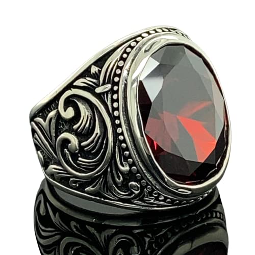 Amazon.com: Men Handmade Ruby Stone Ring, Oval Red Stone Ring, Ottoman Style Handmade Ring, 925k ...