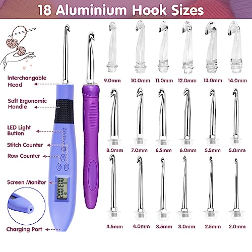Counting Crochet Hook Set Digital, Light Up Crochet Hooks for Stitch ...