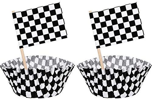 Amazon.com: TecUnite 100 Pieces Checkered Flag Cupcake Wrapper Liner ...