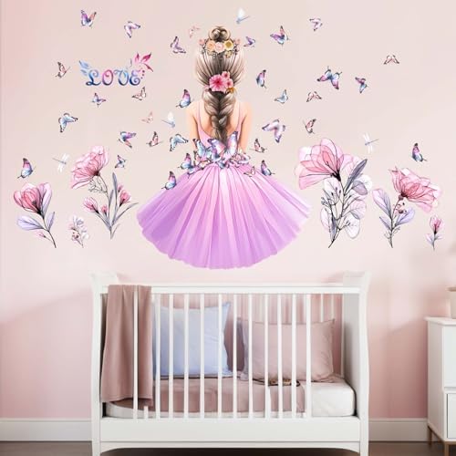 Amazon.com: Amimagen Butterfly Girls Wall Stickers - Flower Fairy Wall ...