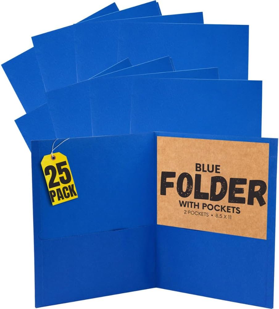 Amazon.com : 1InTheOffice Blue Folders with Pockets, Letter Size 2 ...