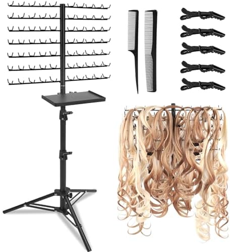 Amazon.com : poipoilu Height Adjustable Braiding Hair Rack 168 pegs ...