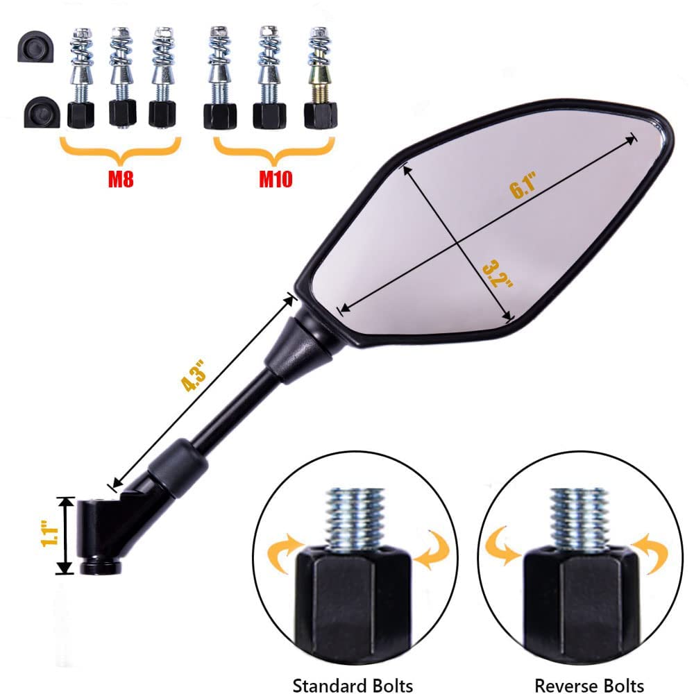 Universal 8MM 10MM Motorcycle Mirrors Black Scooter Convex Rear View ...