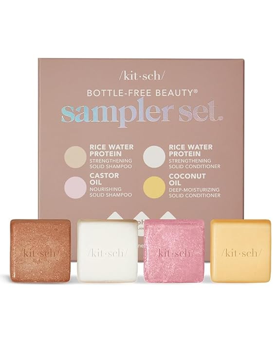 Amazon.com : Kitsch 4pc Sampler Solid Shampoo and Conditioner Bar Set ...