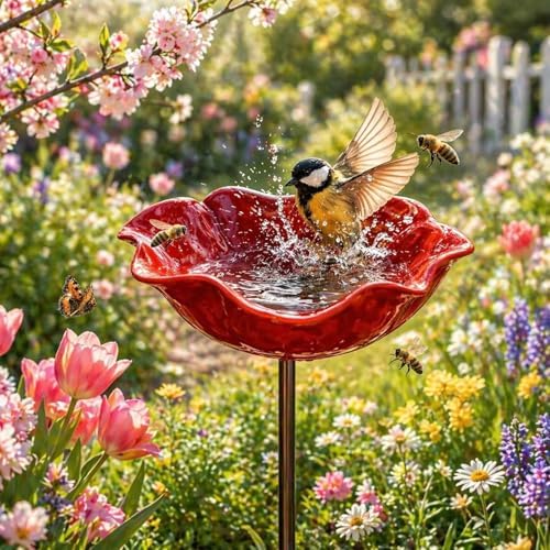 2026 New Handmade Metal Flower Garden Stake with Bird Bath & pollinator ...