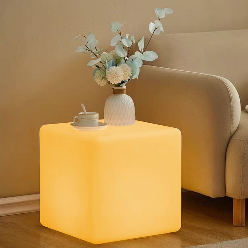 20-in LED Cube Chair, Dimmable RGB Color Changing Light Cubes w/Remote ...