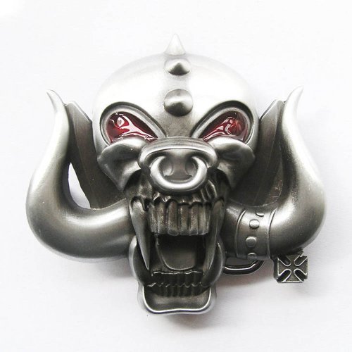 Pewter 3D MOTORHEAD Long Horn Skull Belt Buckle : Amazon.in: Beauty