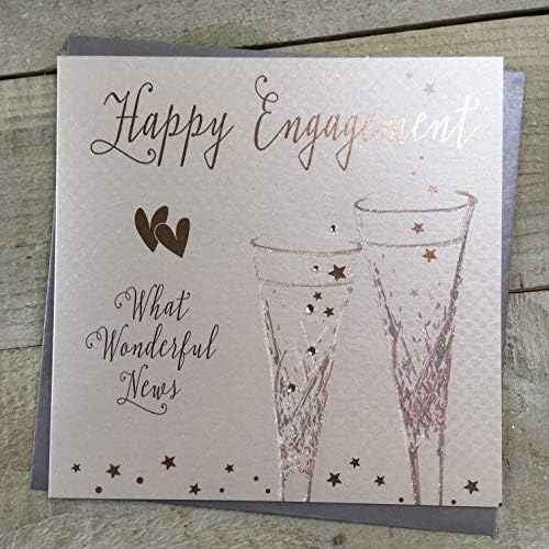 White Cotton Cards Happy Engagement Handmade Card - Champagne Flutes ...