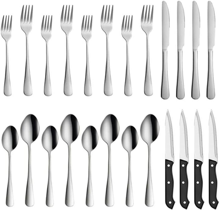 Amazon.com | 24 Pieces Black Silverware Set- Service for 6, Stainless ...