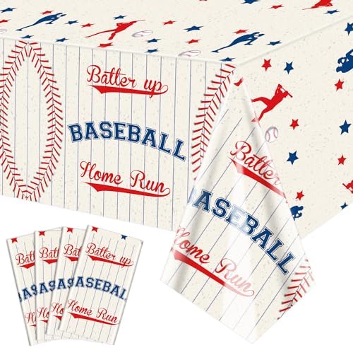 Amazon.com: 4 Pack Baseball Tablecloths, 51x87'' Baseball Party Table ...