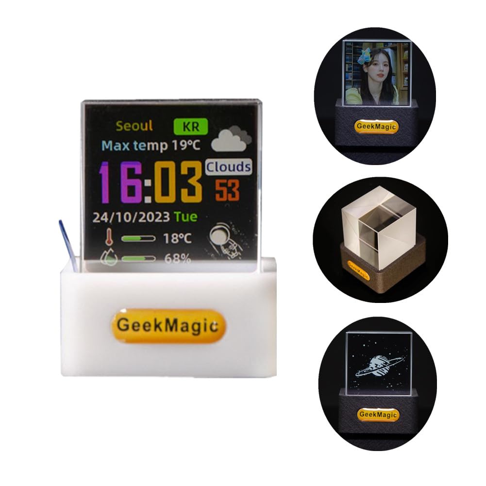 GeekMagic Mini 3D Hologram Cube Display,WiFi Holographic Crystal 3D Photo Display,Smart Weather ...