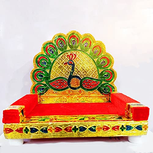 Buy Brij Sugandha Peacock Red Singhasan – Velvet Wooden & Metal Mayur ...