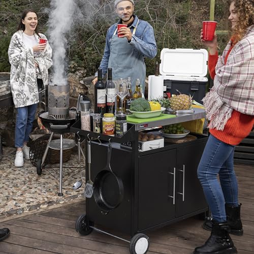 OuterMust Grill Table Outdoor Kitchen Cabinet, Moveable Outdoor Prep ...