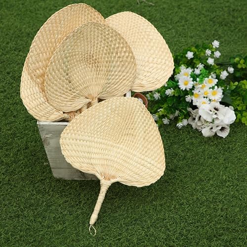 Amazon.com: Marsui 30 Pieces Wedding Raffia Fans Bamboo Fan Natural ...