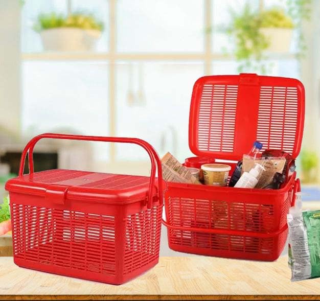 Home Plastic Trendy Shopping Storage Basket with Handles|Big Bin for ...