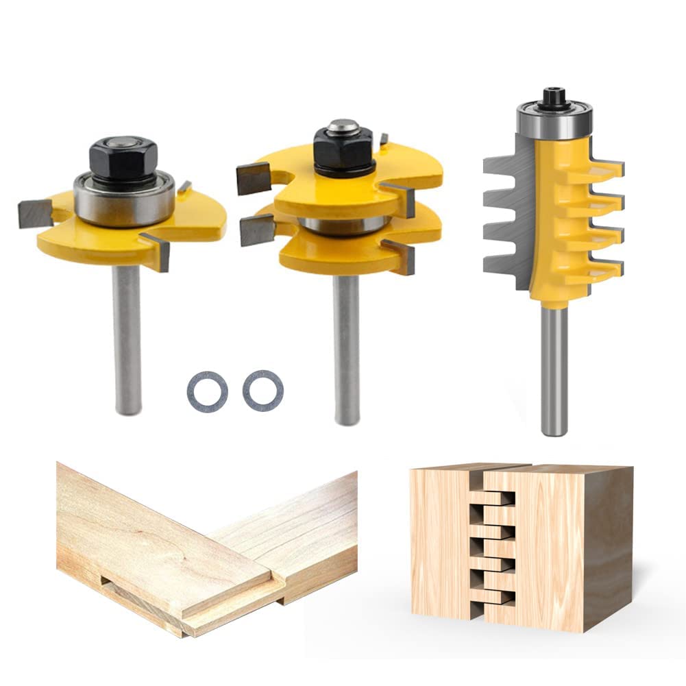 Finger Joint Router Bit with Tongue and Groove Router Bits, 3PCS 1/4 ...
