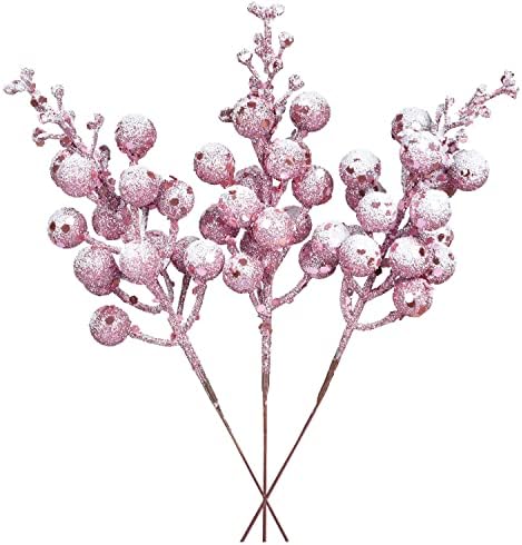 Amazon.com: Hotop 100 Pcs Christmas Glitter Berries Stems 7.8 Inch ...