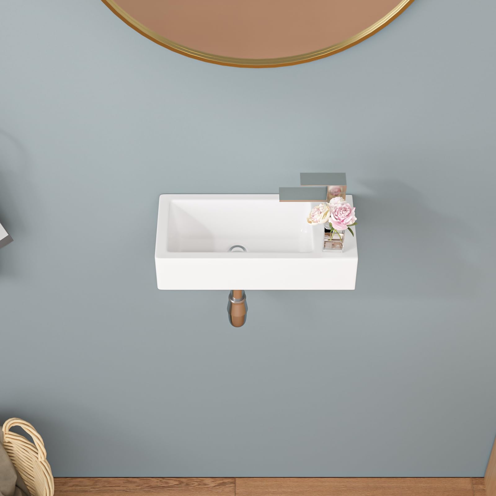 Sarlai Floating Vessel Sink Wall Mounted - 15"x7" Wall Mount Hang Small ...