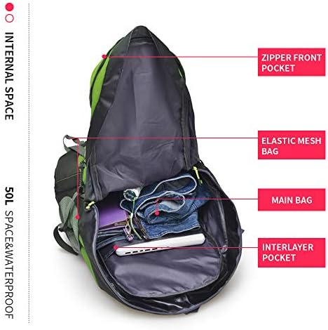 Amazon.com: 50L Lightweight Water Resistant Hiking Backpack,Outdoor ...
