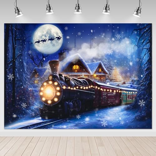 Mocsicka Christmas Train Backdrop for Photography Winter Train Xmas ...