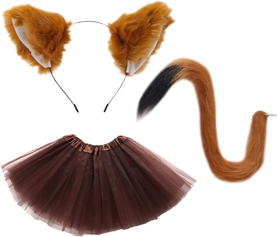 Amazon.com: Fox Costume Set Furry Fox Ears Headband Brown Tulle Tutu ...