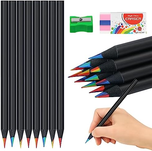 Amazon.com : AUAUY 12pcs 7 in 1 Colored Pencils, Rainbow Pencil for ...