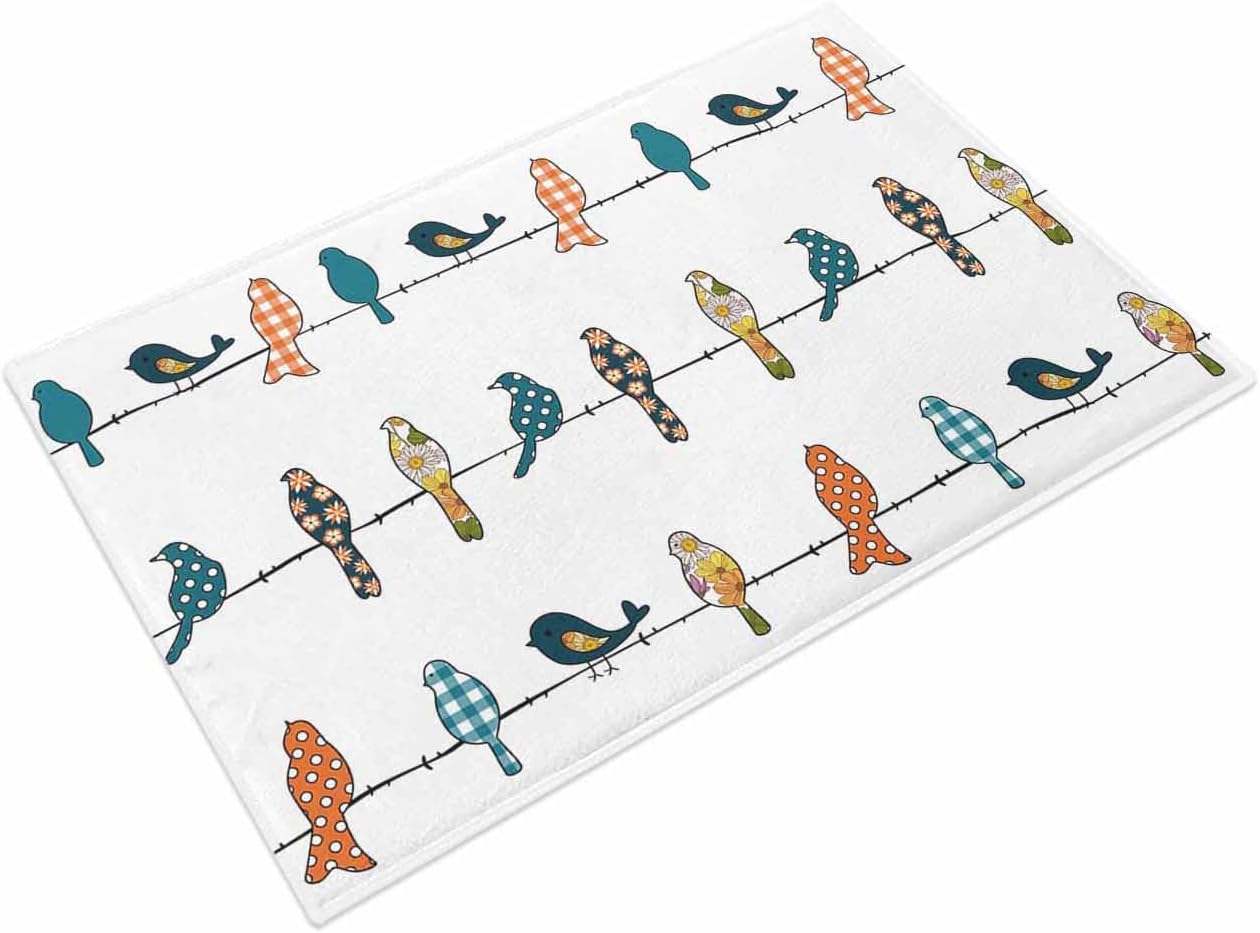 Amazon.com: Bath Mat Rowley Birds Floral Pattern Soft Microfiber Shaggy ...