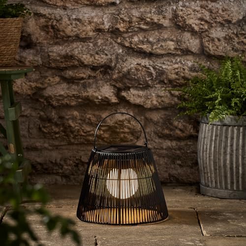 Lights4fun Black Wicker Effect Outdoor Solar Garden Decorative Table ...