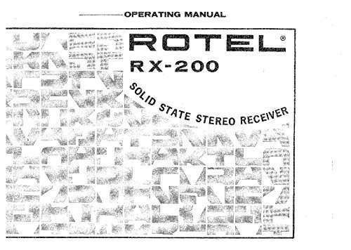 Instruction Manual for Rotel RX-200 Receiver Owners Instruction Manual ...
