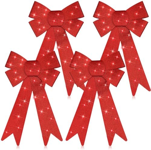 Amazon.com: Giegxin 4 Pcs LED Christmas Wreath Bows Xmas Tree Topper Bow Outdoor Indoor Glitter ...