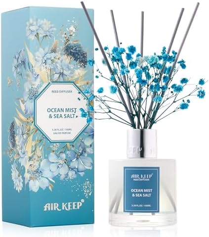 Airkeep Reed Diffuser Set,3.38 fl oz (100 ml) - Ocean Mist&Sea Salt Oil Diffusers with 8 Reed ...