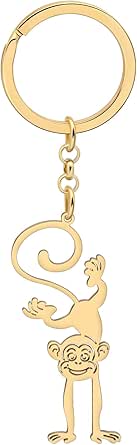 LONYOO Stainless Steel Monkey Keychain 18K Gold Plated Keyring Cute ...