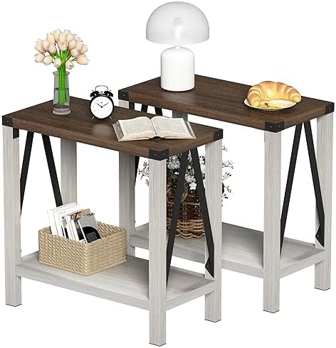 ChooChoo Farmhouse End Table Set of 2, Narrow Side End Table with ...