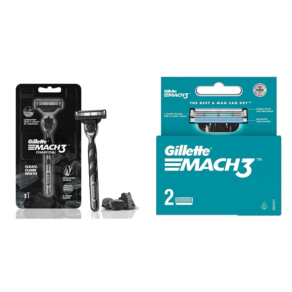 Gillette Mach3 Charcoal Shaving Razor for Men with New Enhanced ...