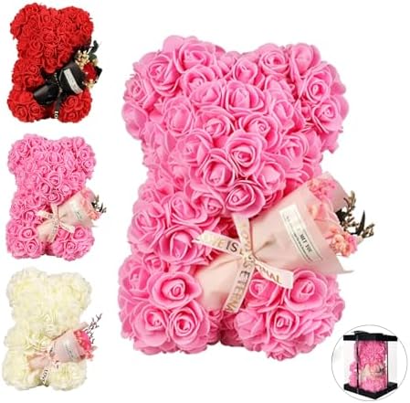 Valentines Gifts for Her Rose Flower Bear,Pink Rose Teddy Bear with ...