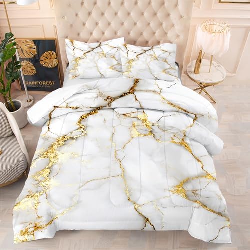 Amazon.com: EDGZKO White and Gold Comforter Set Queen Size Marble ...