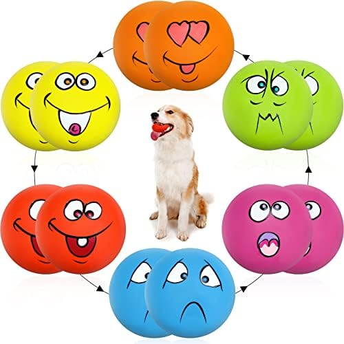 Hungdao 12 Pcs Squeaky Dog Toys Latex Rubber Squeaky Ball Smile Face ...