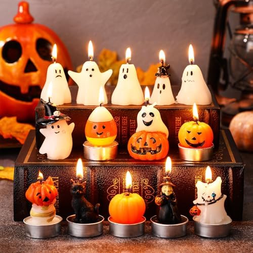Amazon.com: MTLEE 12 Pcs Halloween Ghost Candles Large White Spooky ...