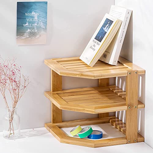 MantraRaj 3 Tier Bamboo Corner Shelf | Kitchen Cupboard Storage ...