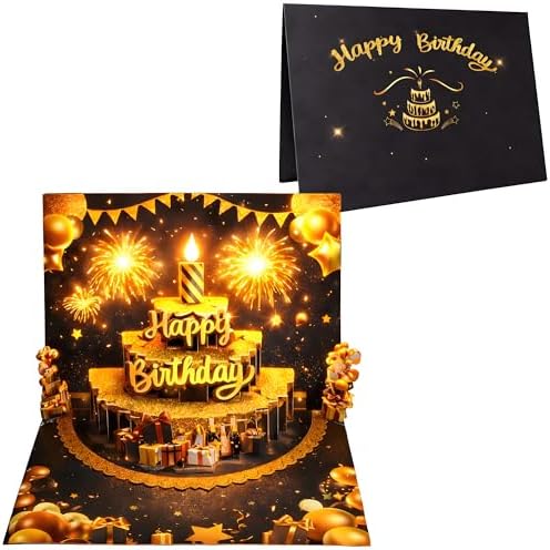 Amazon.com: Golden Fireworks Cake Music Playing Pop Up Happy Birthday ...