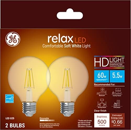 GE Relax LED Light Bulbs, 60 Watt, Soft White, G25 Globe Bulbs, Medium ...