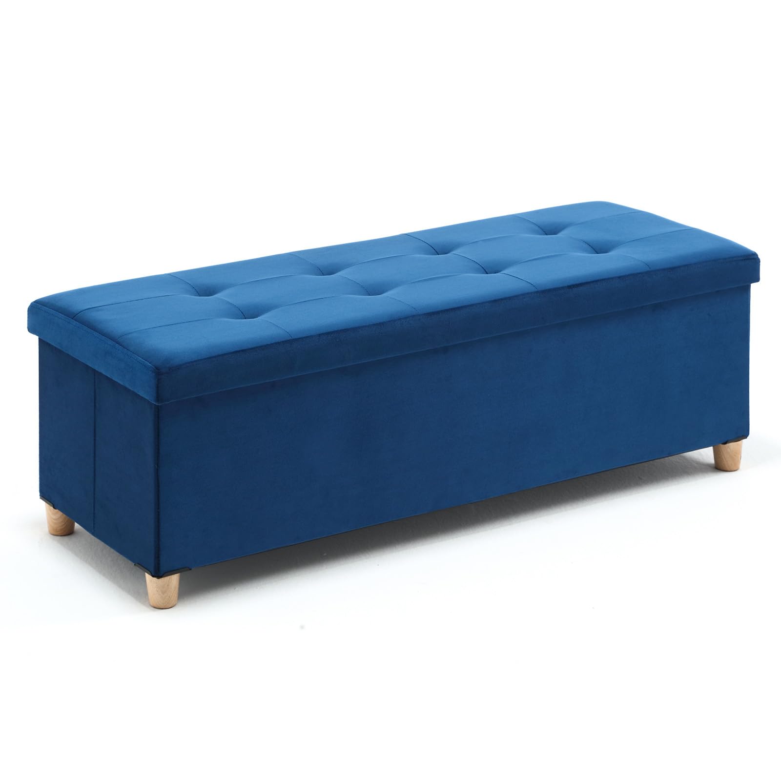 43 Inches Folding Storage Ottoman Bench, Velvet Storage Chest, Footrest ...