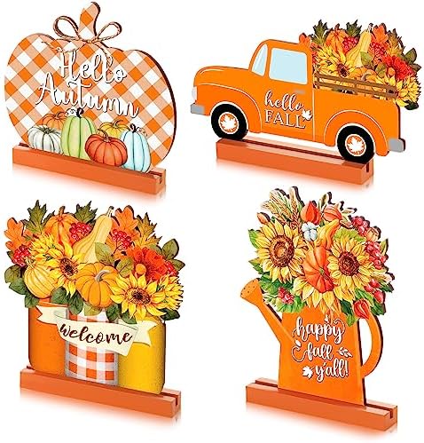 Amazon.com: Kigley 4 Pcs Hello Autumn Fall Tiered Tray Decor Pumpkin ...