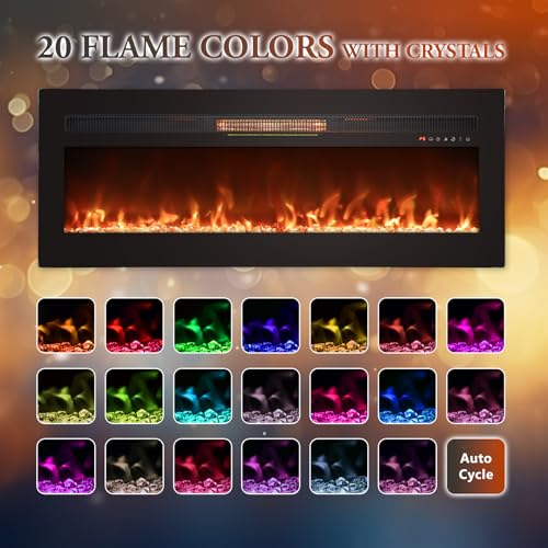 TCFUNDY 50" Electric Fireplace, Recessed and Wall Mounted Electric Fire ...