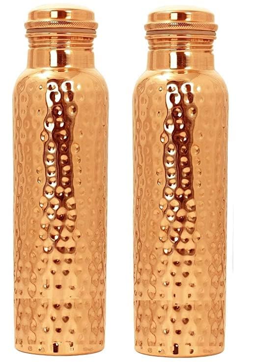Golden Valley Hammered Copper Bottles for Water 1 Litre Set of 2,Leak ...