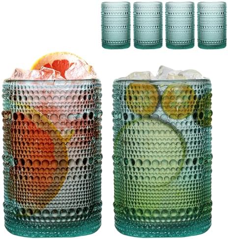Amazon.com | WeirdUncle Set of 4 Hobnail Drinking Glasses,15 oz ...