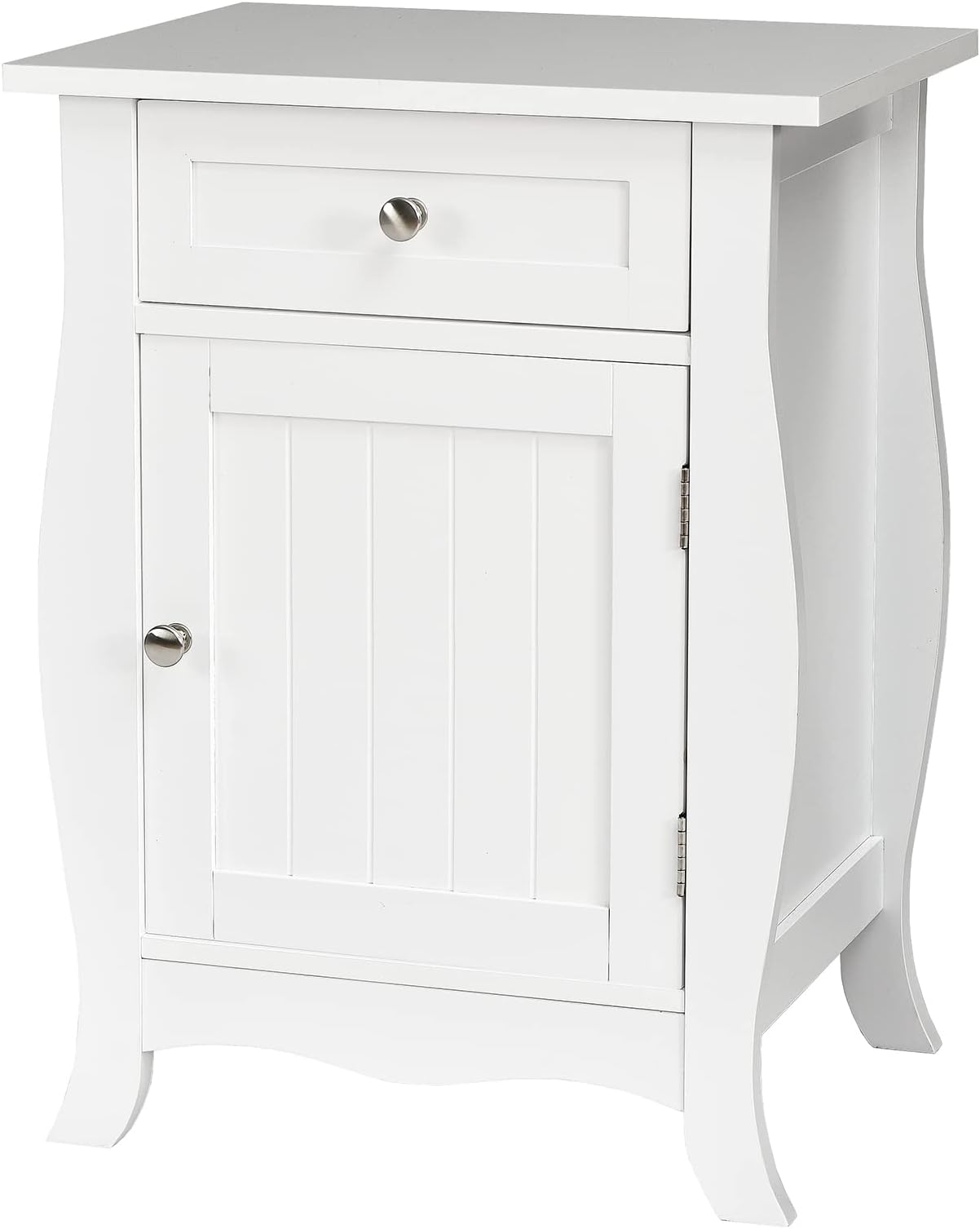 Yaheetech White Bedside Table, Wood Nightstand Cabinet with Pull Out ...