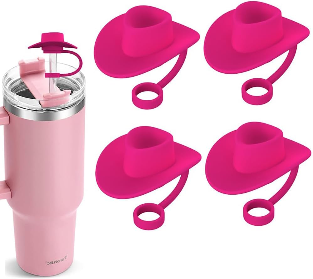 Amazon.com | 4 Pack 10mm Hot Pink Straw Cover Caps Stanley Straw Topper ...